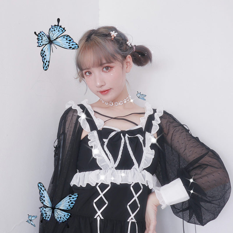 Sofyee Anime Kawaii Bow Japanisches schwarzes Dienstmädchen-Set
